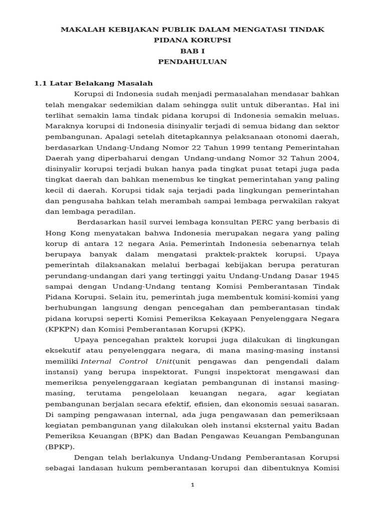 Makalah Kebijakan Publik Dalam Mengatasi Tindak Pidana Korupsi | PDF