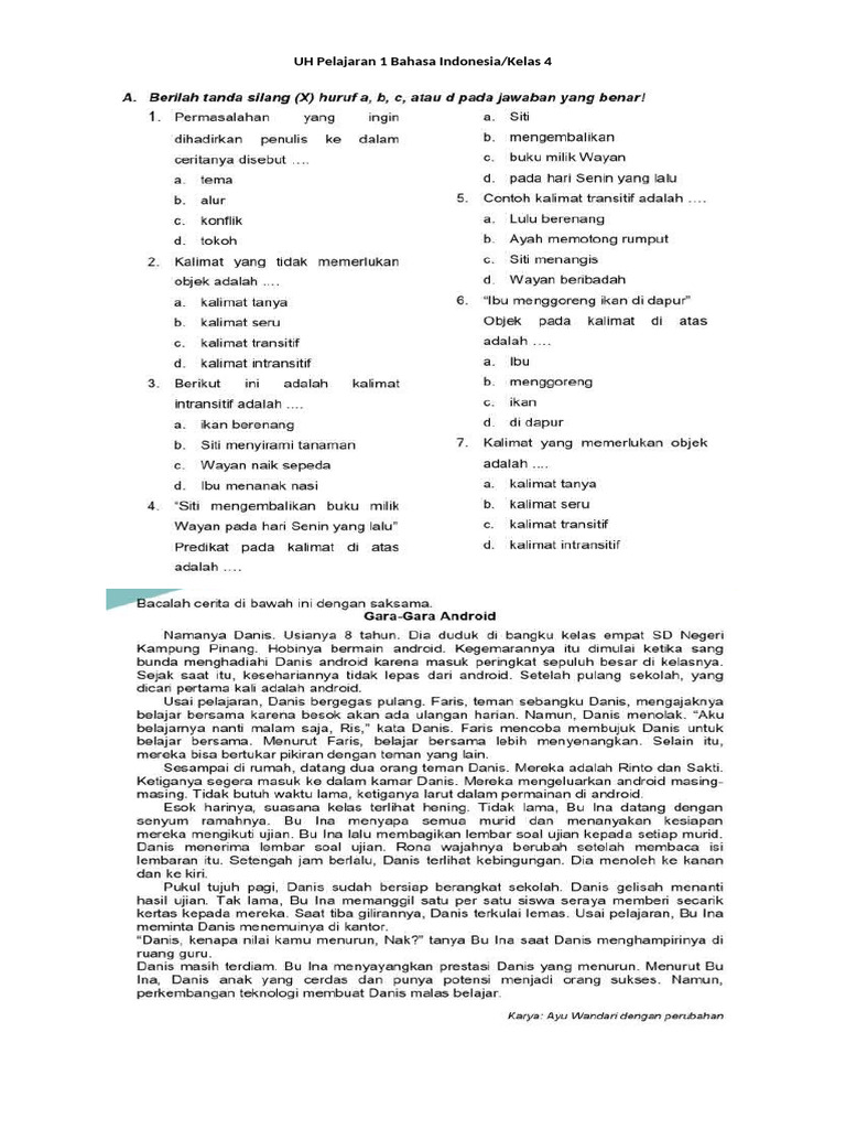 BIndonesia UH Pel 1 Kls 4 | PDF