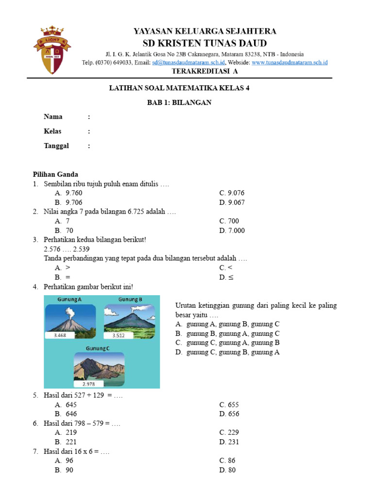 Latihan Soal Matematika Bilangan Kelas 4 Pdf