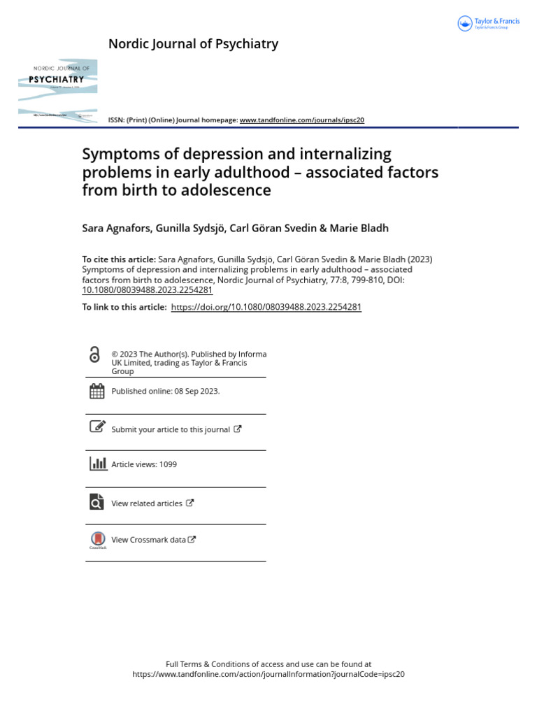 Symptoms of Depression and Internalizing Problems in Early Adulthood ...