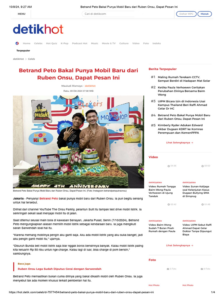 Betrand Peto Bakal Punya Mobil Baru Dari Ruben Onsu, Dapat Pesan Ini | PDF