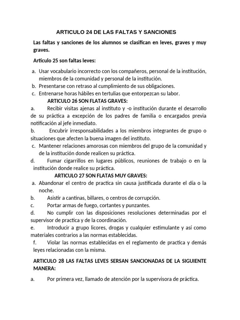 Articulo 24 de Las Faltas y Sanciones | PDF