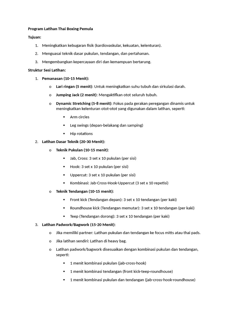 Program Latihan Thai Boxing Pemula | PDF