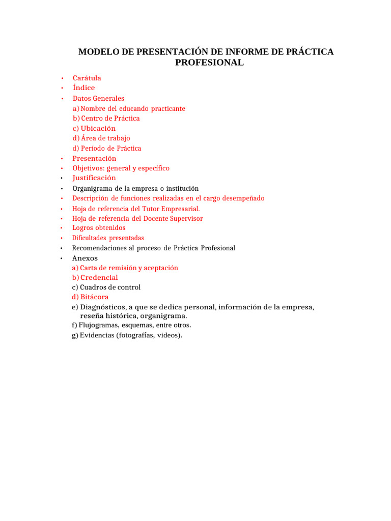 Modelo de Presentación de Informe de Práctica Profesional | PDF