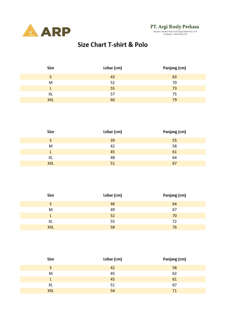 Size Chart ARP-1 | PDF