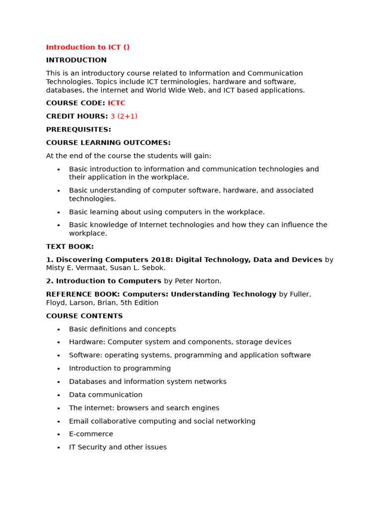 ICT Course Outline | PDF