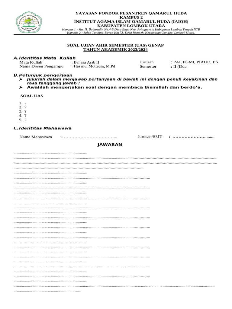 Kop Sual Uas Genap Iaiqh Klu | PDF