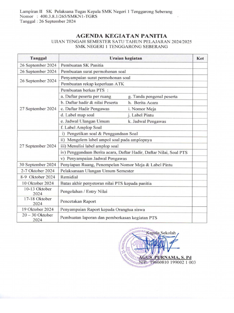 Angeda Kegiatan Panitia PTS 1 2024-2025 | PDF