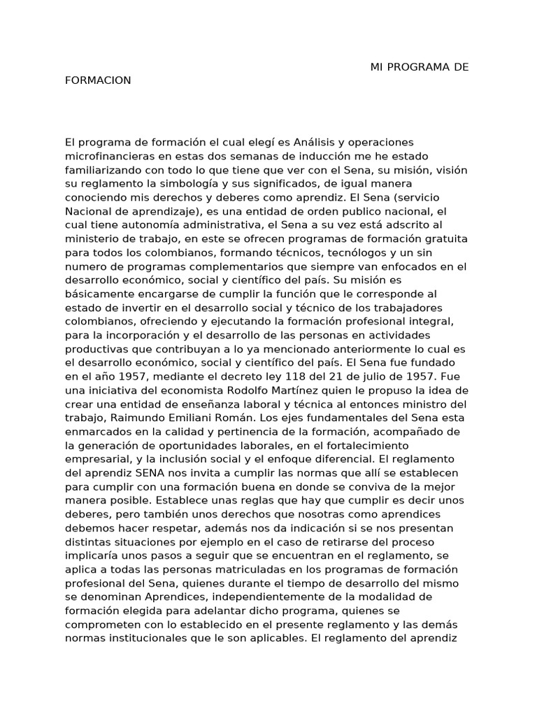 MI PROGRAMA DE FORMACION El Programa de Formación El Cual El | PDF