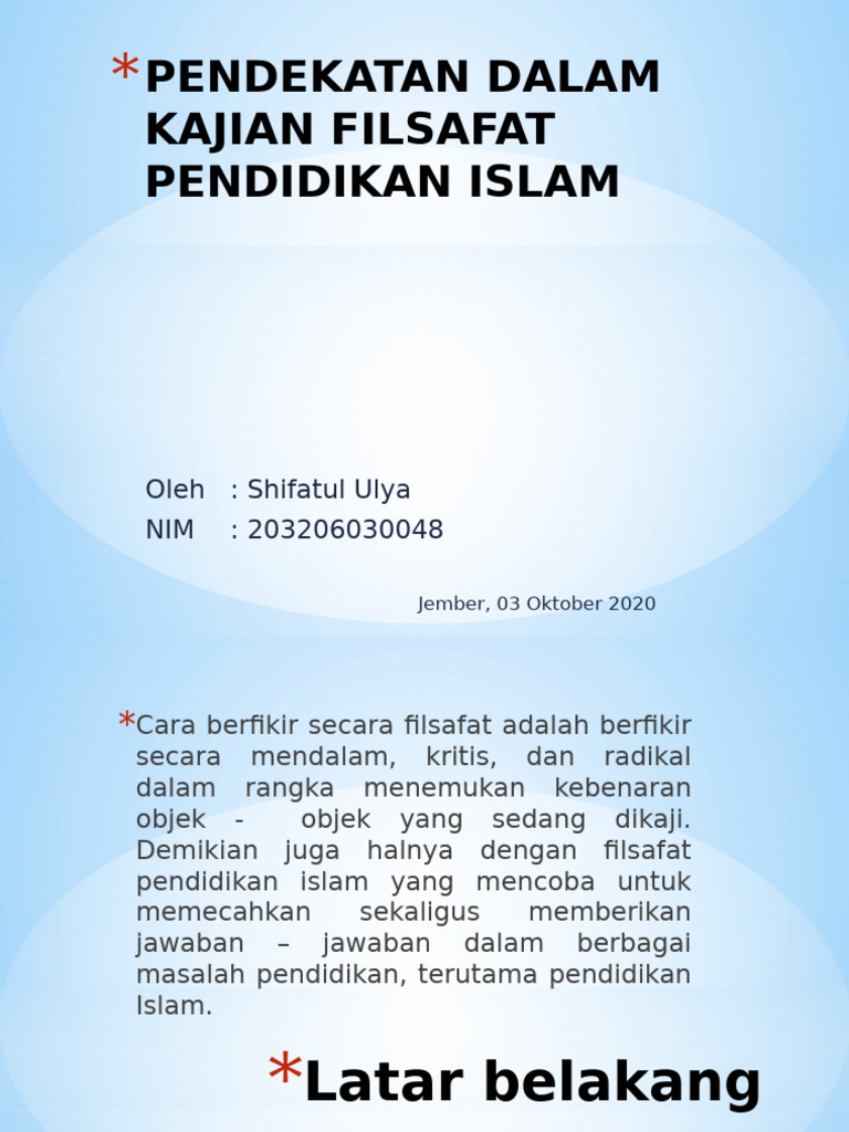 Pendekatan Dalam Kajian Filsafat Pendidikan Islam | PDF
