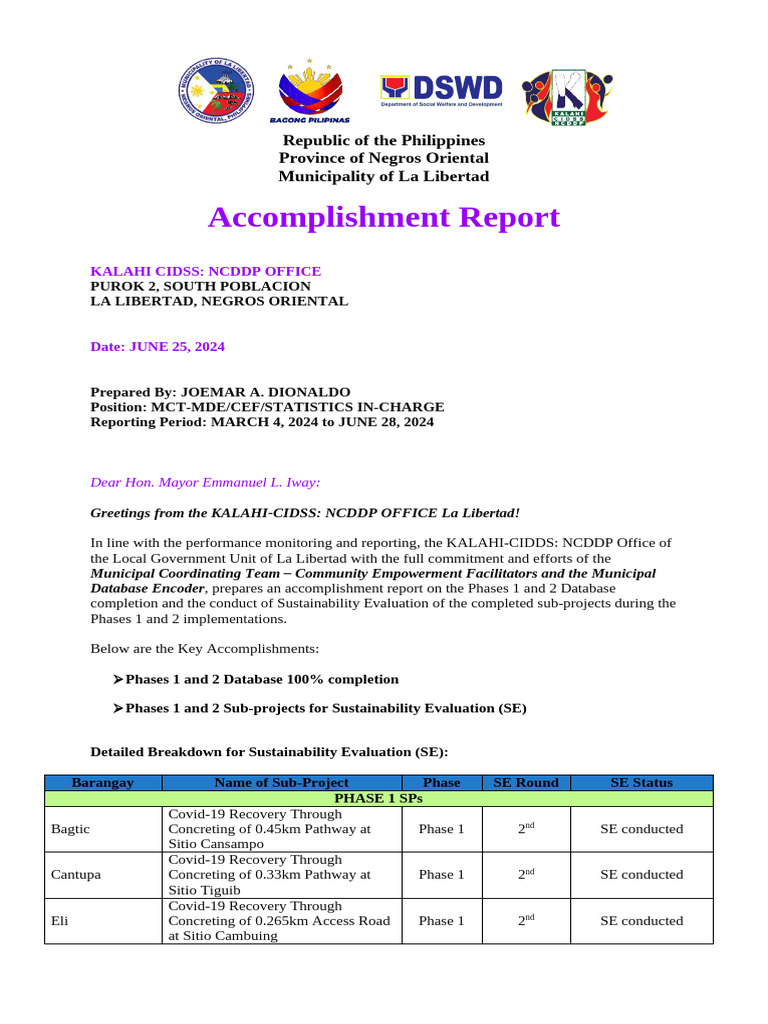 Accomplishment Report-KC | PDF