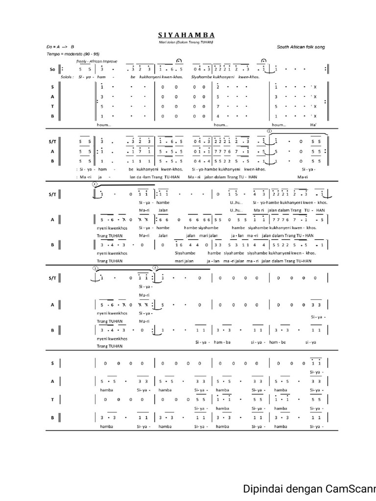 Partitur Angka Siyahamba Rewrite 241007 203247 | PDF