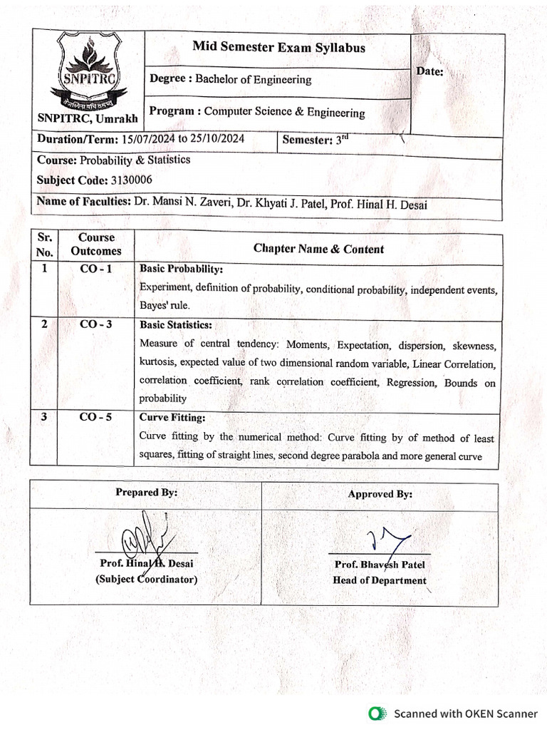 P&S Mid Sem Syllabus | PDF