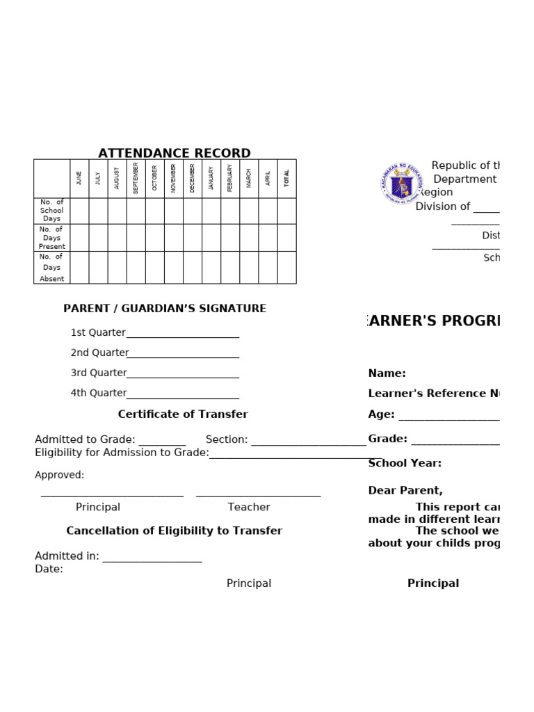 JHS SF9 Learners Progress Report Card | PDF