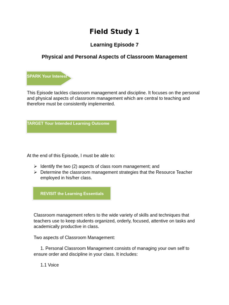 Field Study 1 Ep 7 | PDF | Classroom Management | Career & Growth