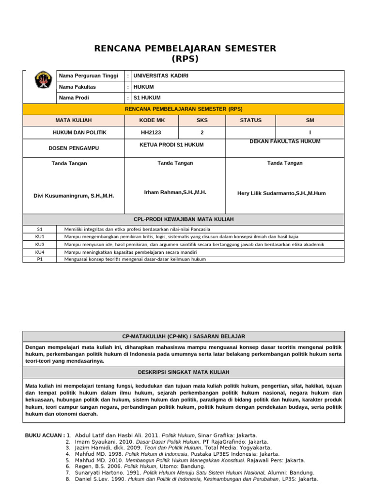 RPS Hukum Dan Politik | PDF