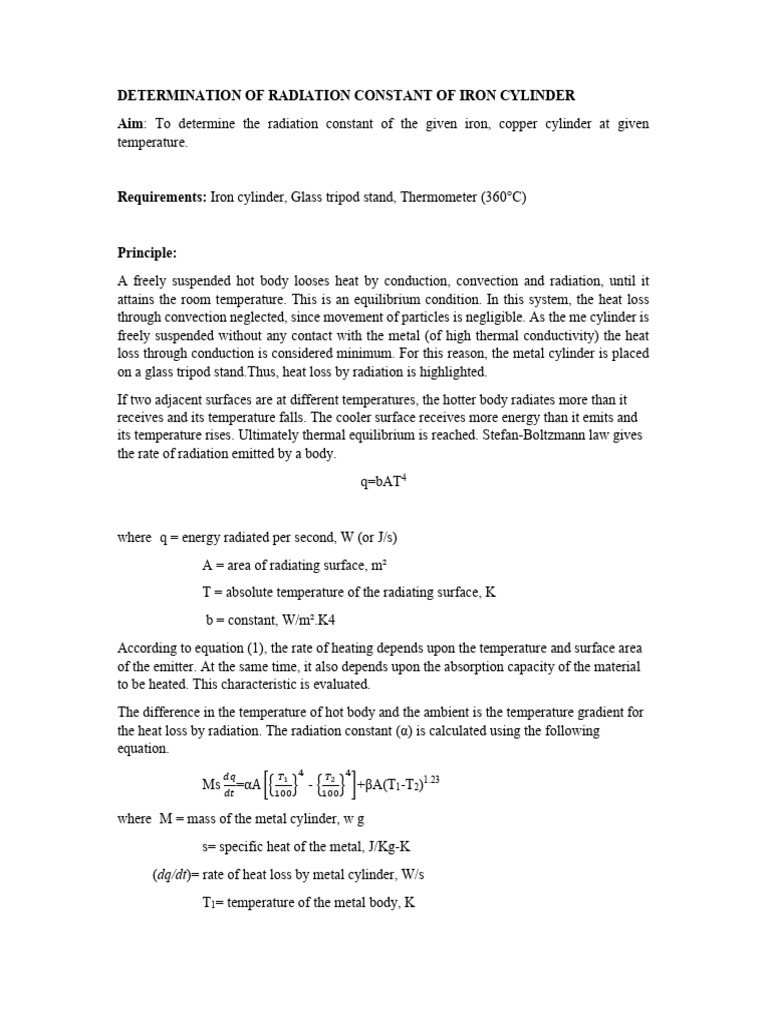1.radiation Constant of Iron Cylinder | PDF | Heat Transfer | Temperature