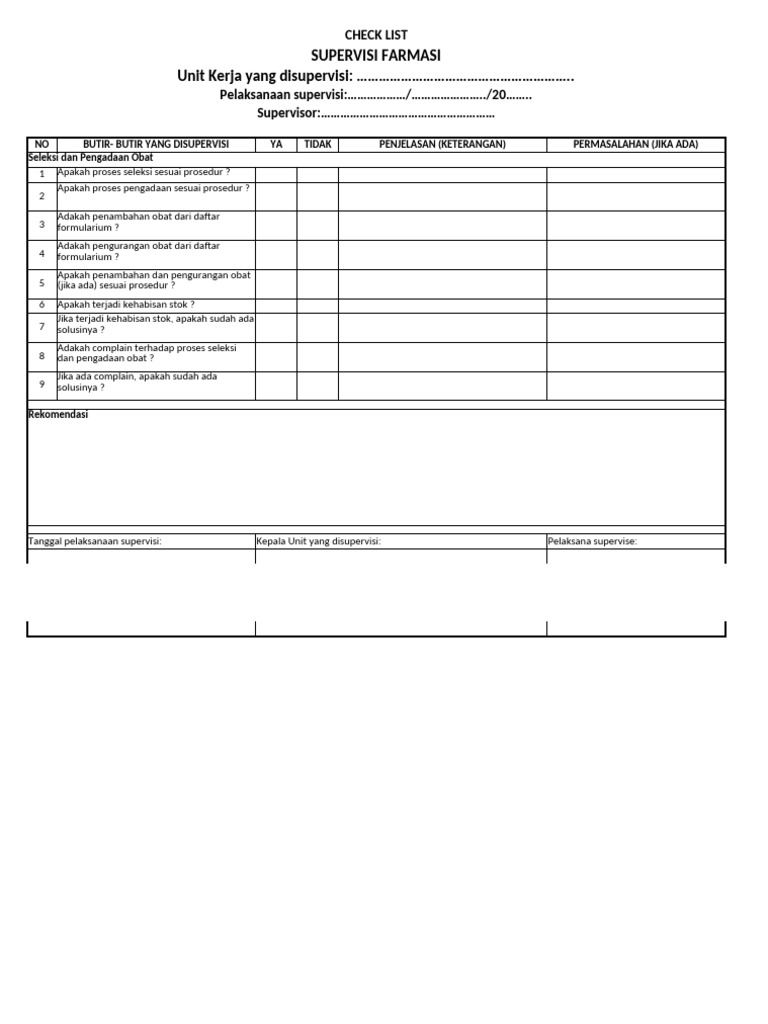 Contoh Check List Supervisi Farmasi | PDF