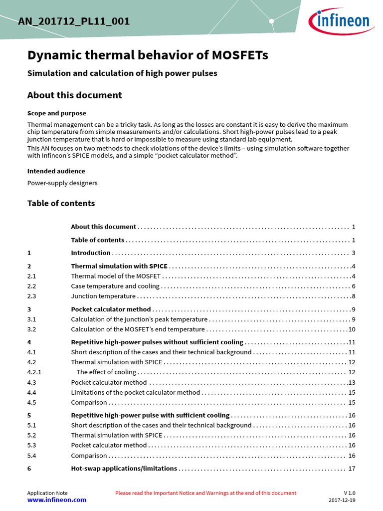 Infineon-Application Note Dynamic Thermal Behavior of MOSFETs-An-V01 00-En | PDF