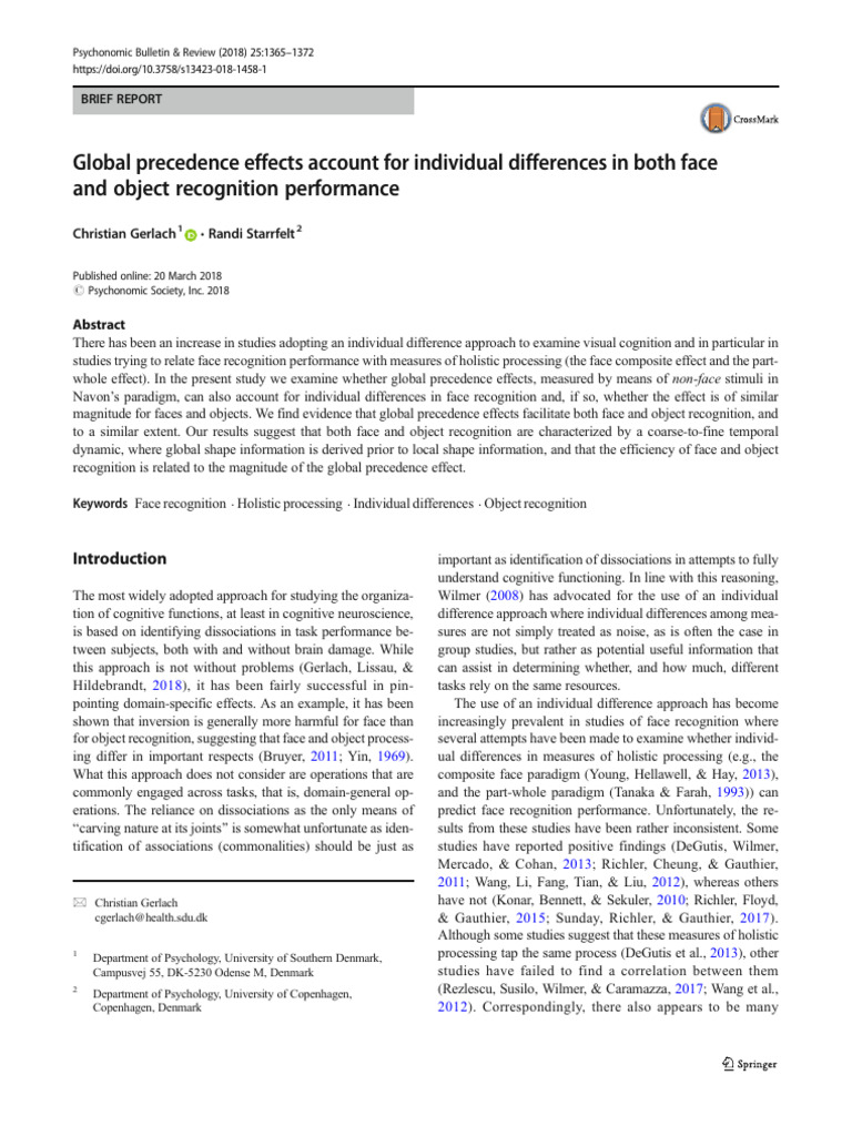 Global Precedence Effects Account For Individual Differences in Both Face and Object Recognition ...