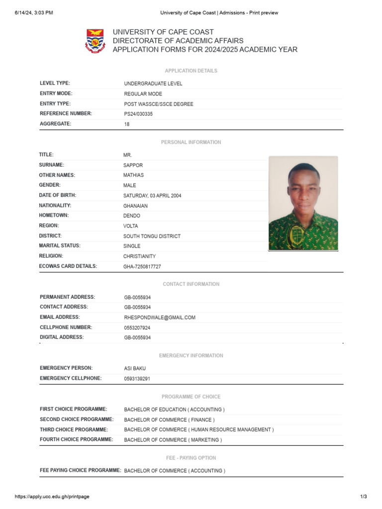 University of Cape Coast _ Admissions - Print Preview | PDF