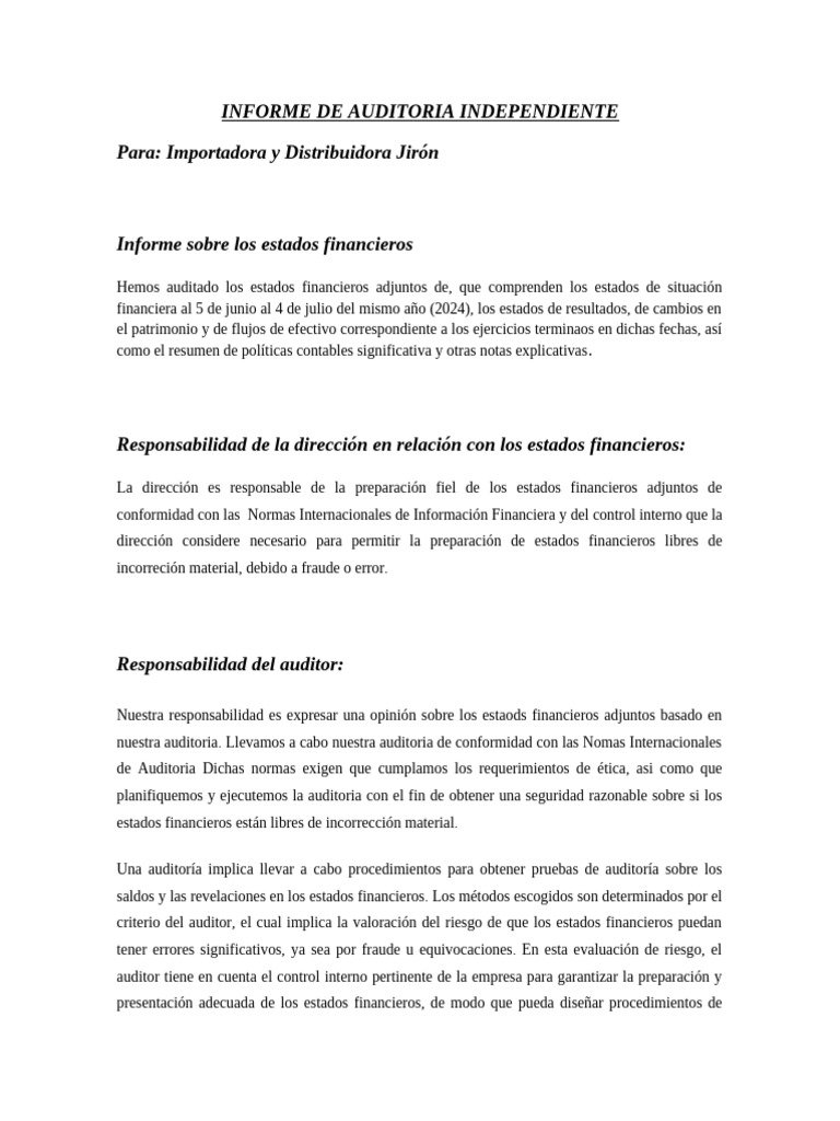 INFORME DE AUDITORIA INDEPENDIENTE | PDF