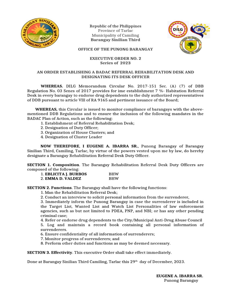 2. BADAC REFERRAL REHABILITATION DESK AND DESIGNATING ITS DESK OFFICER ...