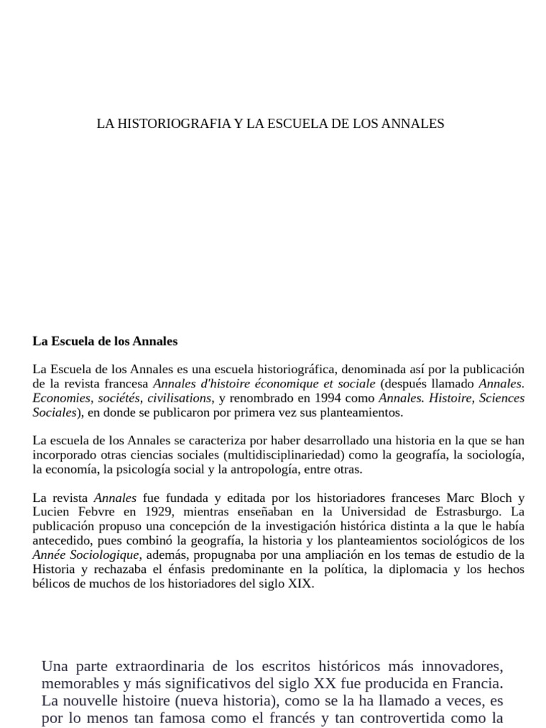 La Historiografia y La Escuela de Los Annales | PDF