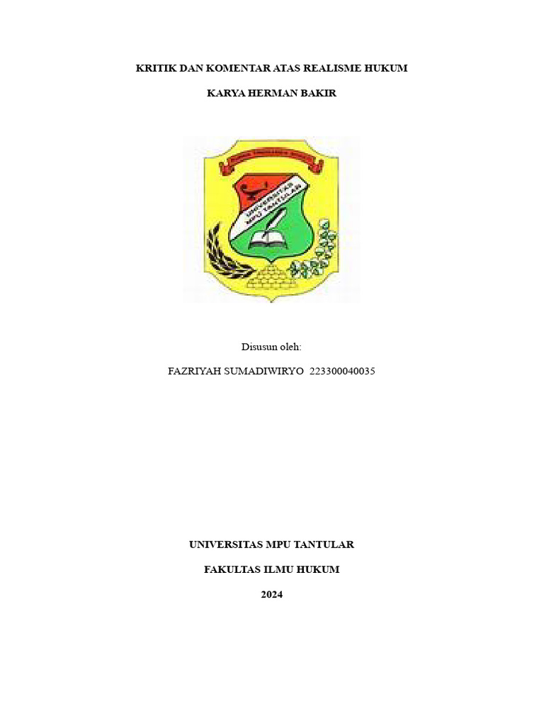 Kritik Dan Komentar Atas Realisme Hukum Karya Herman Bakir - Fazriyah ...