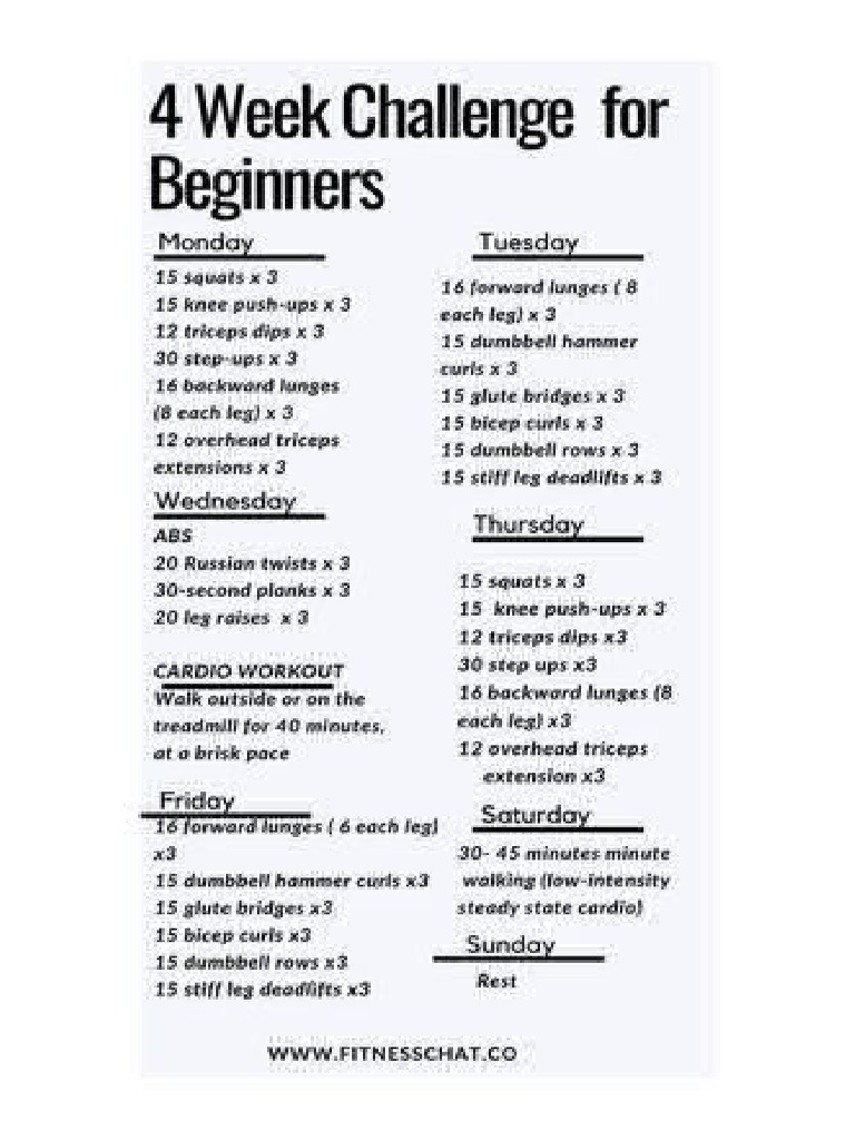 4 Week Workout Challenge | PDF