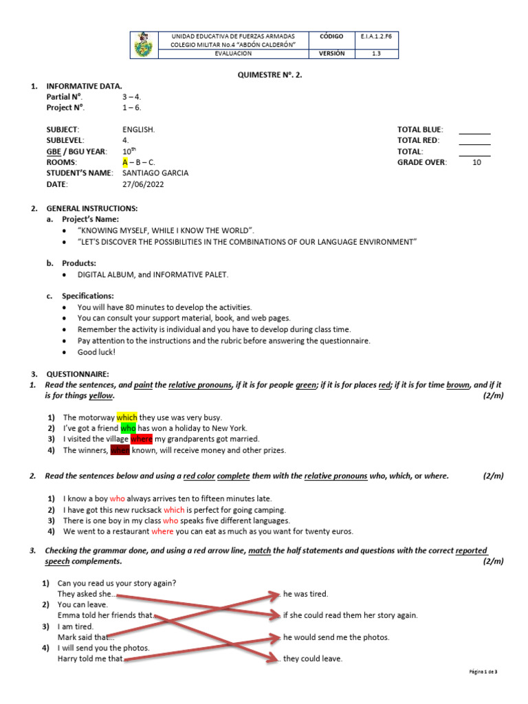 2nd Q. Interdisciplinary Project. Basic 10th A-B-C. Ss. Assessment 21-22 | PDF