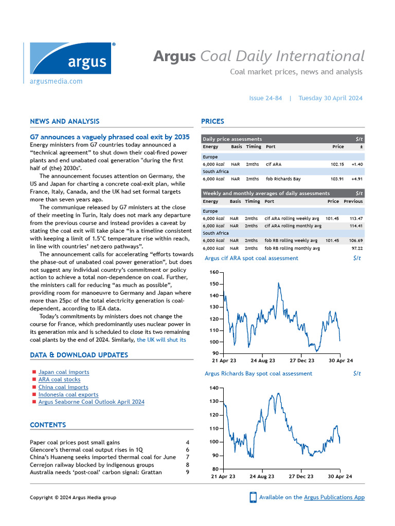 Argus Coal Daily International Report Sample | PDF