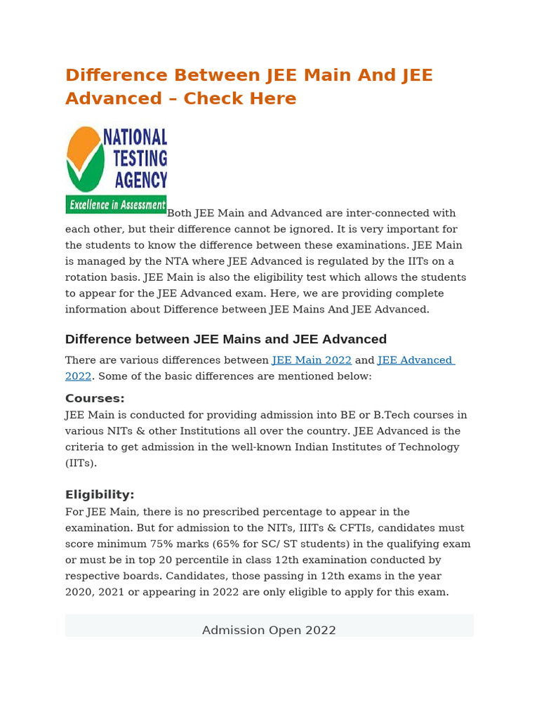 JEE Main and JEE Advanced | PDF