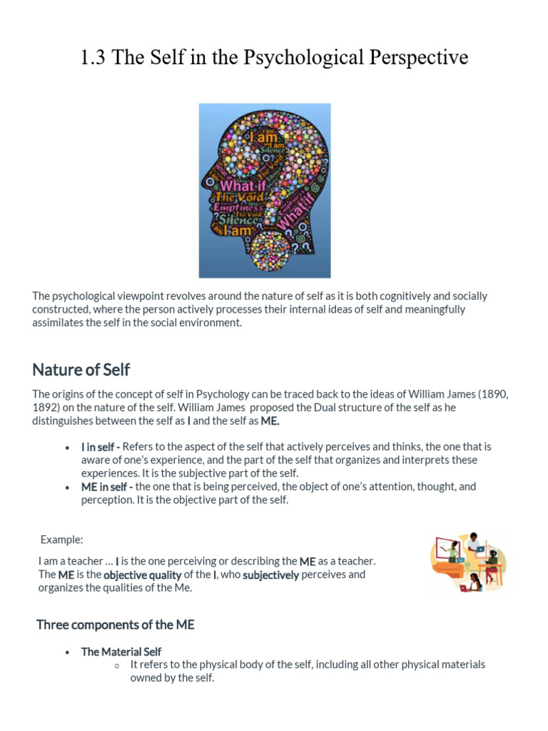 1.3 Psychological Perspectives of The Self | PDF | Self Concept | Self