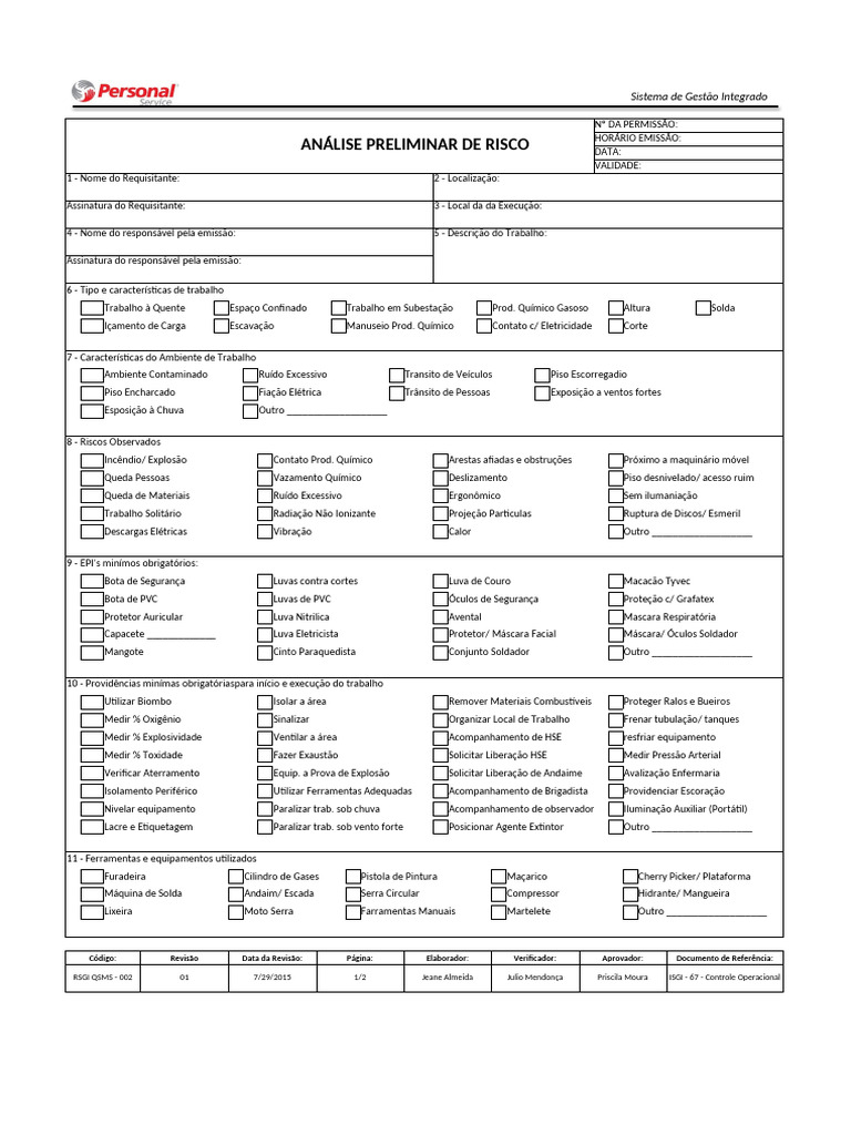 RSGI QSMS - 002 - Análise Preliminar de Risco | PDF