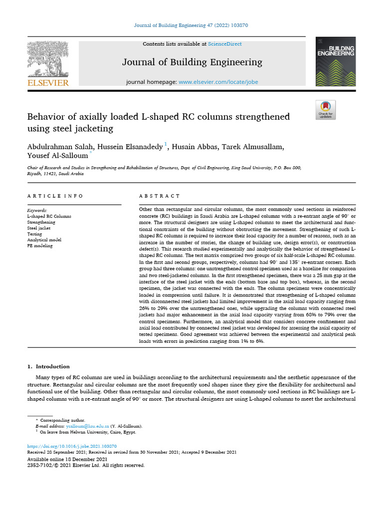 Behavior of Axially Loaded L-Shaped RC Columns Strengthened Using Steel ...
