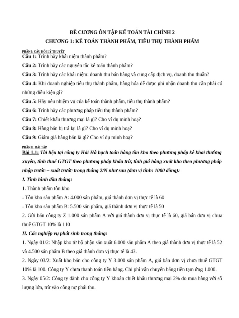 Đề cương ôn tập KTTC2- K15 | PDF
