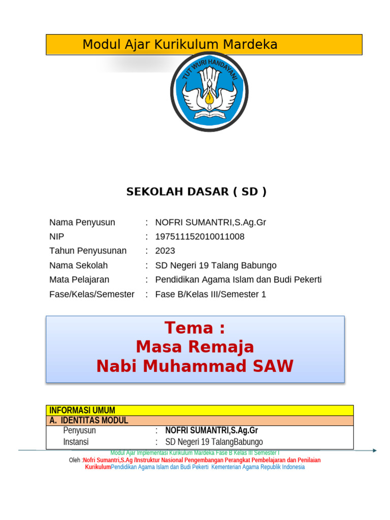 Modul Ajar Kelas 3 Bab 5 Masa Remaja Nabi Muhammad Saw | PDF