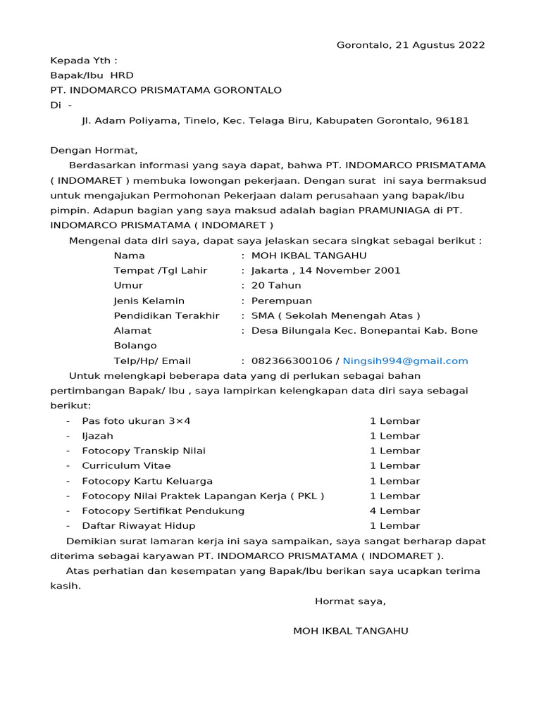 Lamaran Kerja Ikbal | PDF