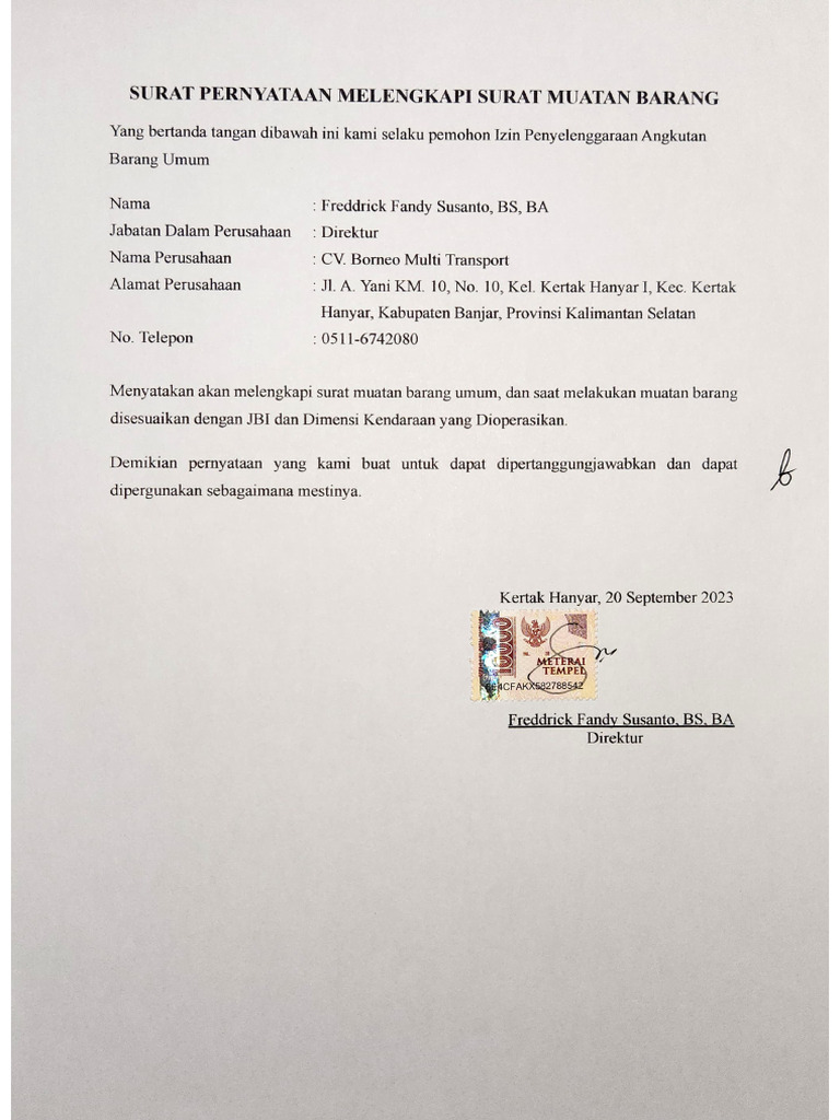 Surat Melengkapi Muatan Barang | PDF