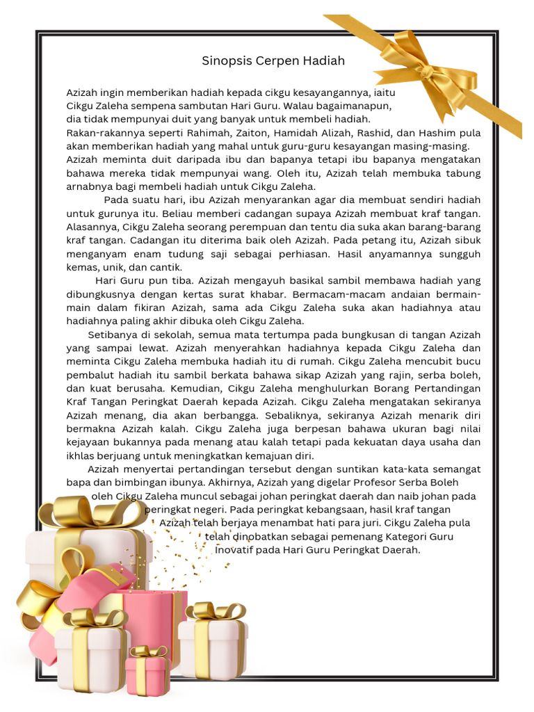 Sinopsis Cerpen Hadiah | PDF