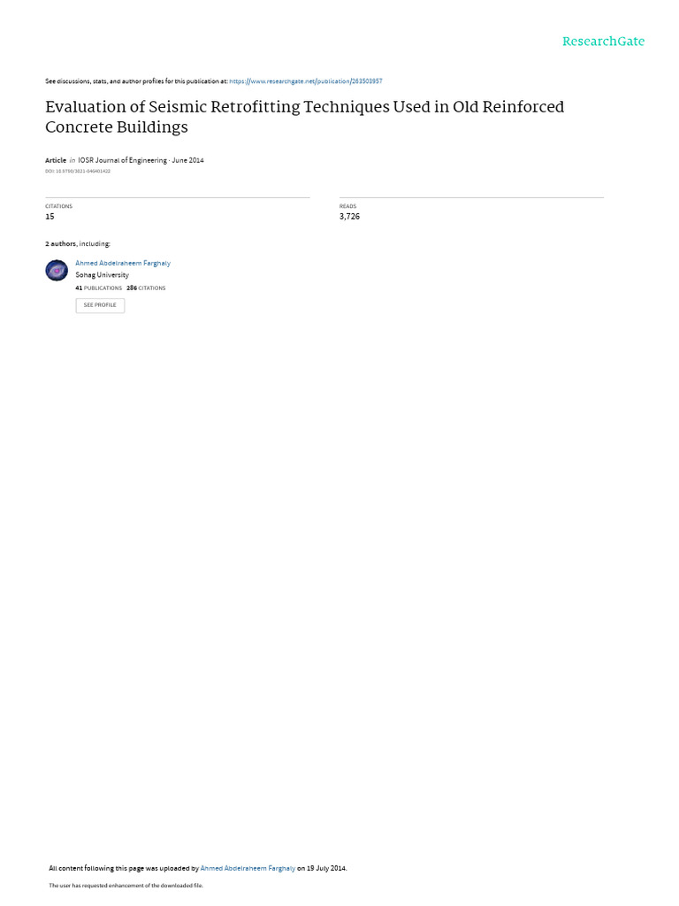 Evaluation Of Seismic Retrofitting Techniques Used In Old Rc Buildings 2014 Pdf
