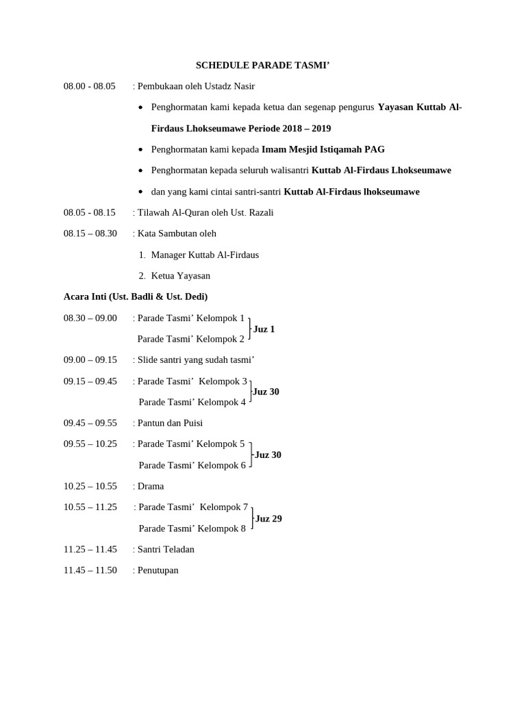 Schedule Acara | PDF