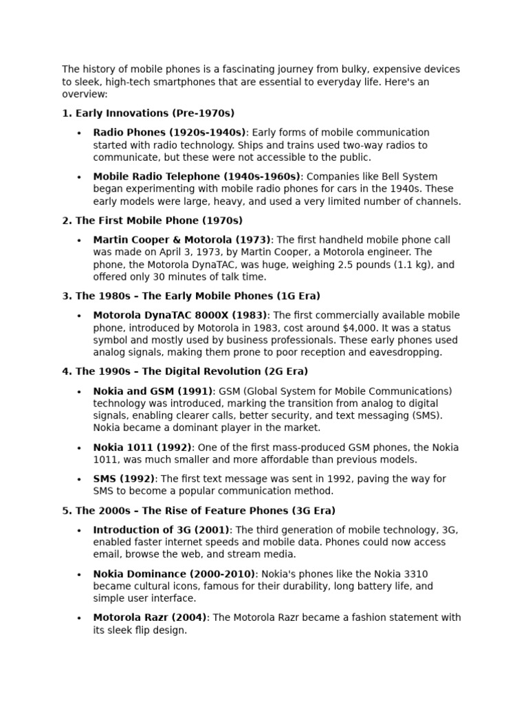 The History of Mobile Phones | PDF