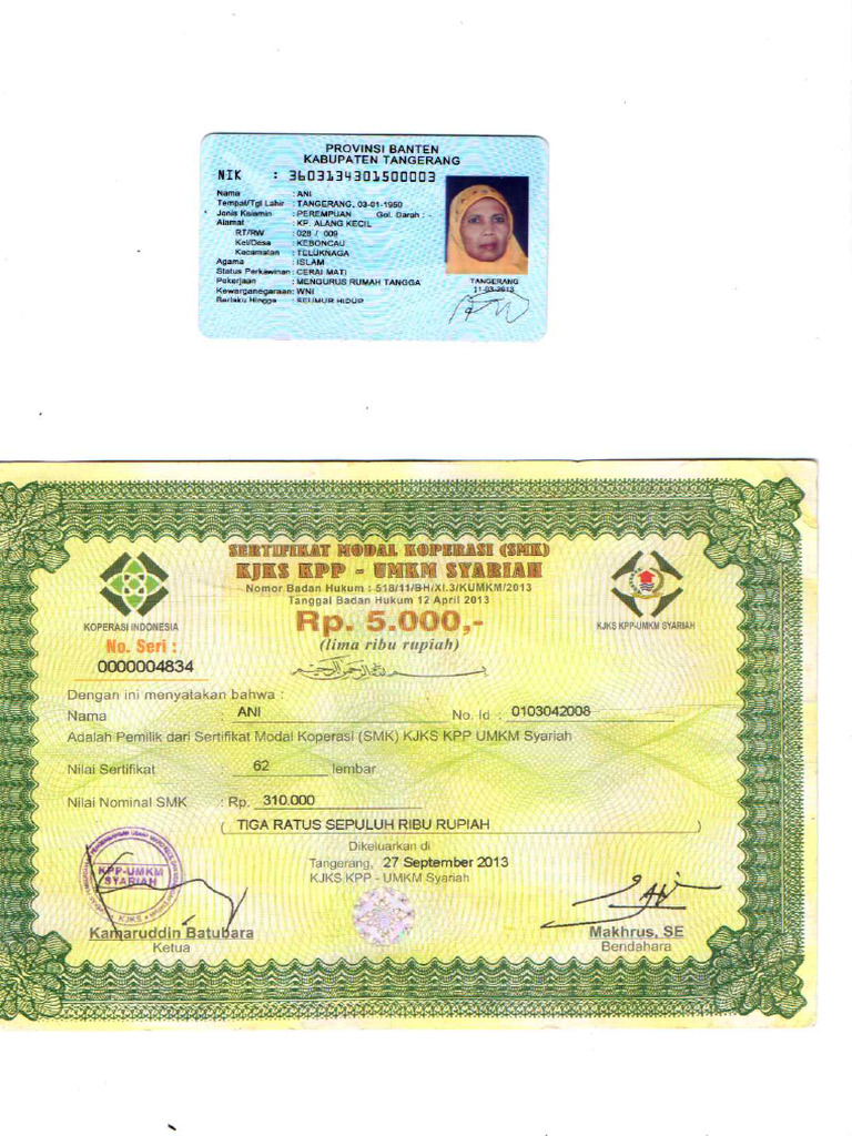 KTP Dan Sertifikat Koperasi (Depan) | PDF