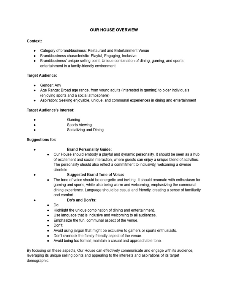 Our House Overview | PDF