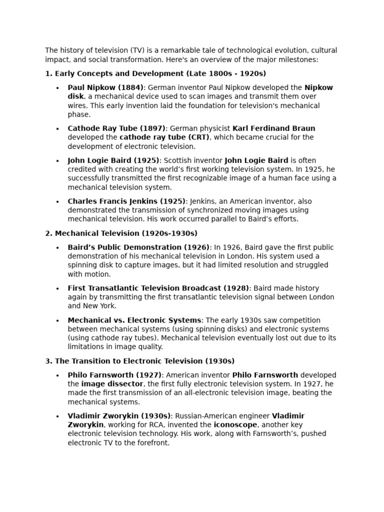 The History of Television (TV) | PDF