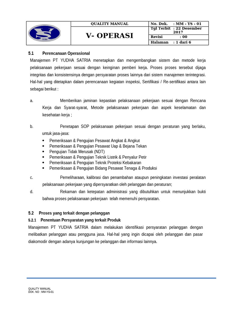 Manual Mutu YS - Bab5 | PDF