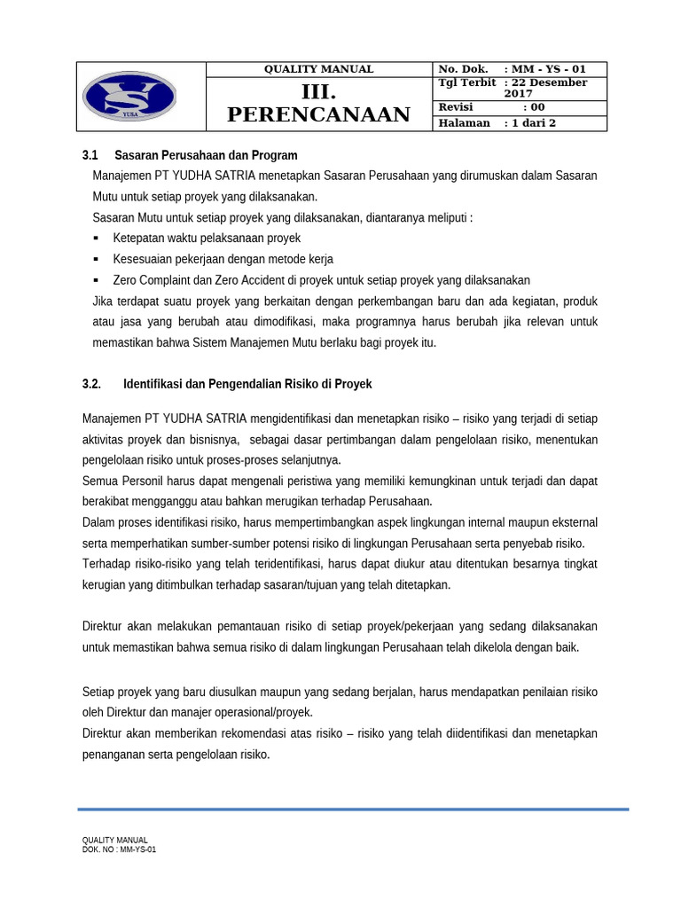 Manual Mutu YS_Bab3 | PDF