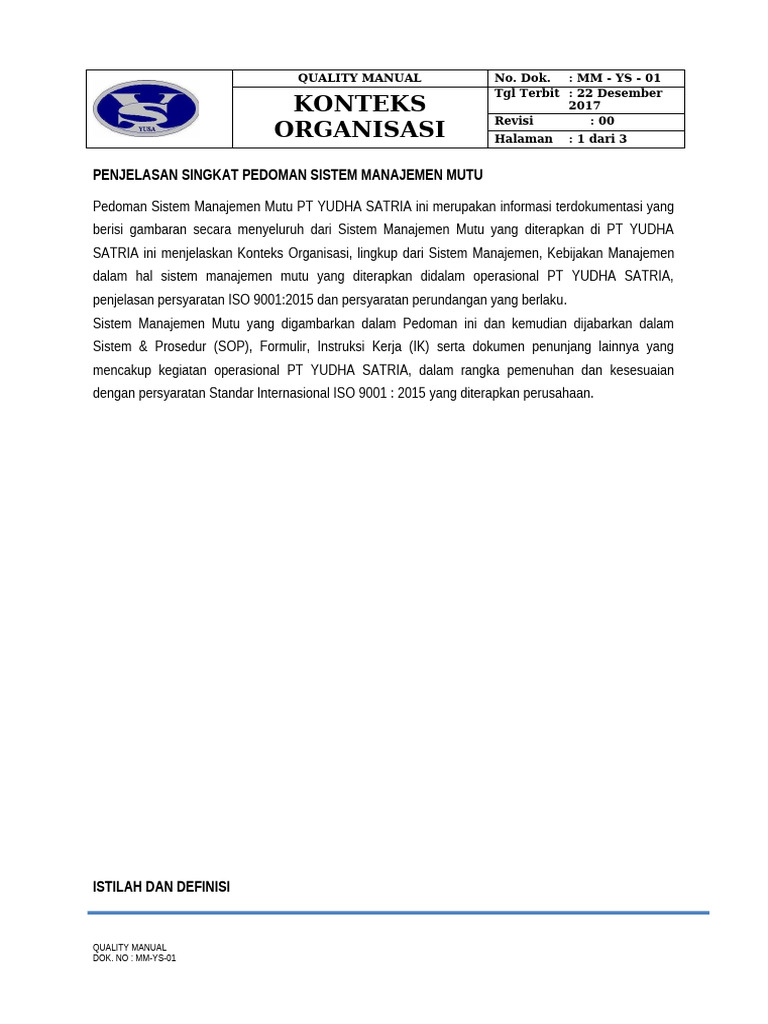 Manual Mutu YS_Bab1 | PDF